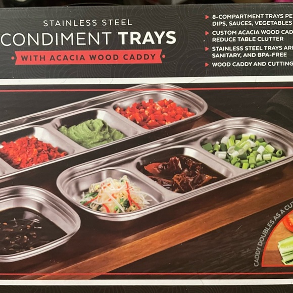Kitchen | Stainless Steel Condiment Trays With Acacia Wood Caddy | Poshmark